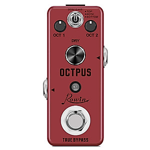 Rowin Polyphonic Octave Guitar Effects Pedal Pure Octopus Digital Mini Single Effect for Electric Guitar and Bass with True Bypass 11 Different Octave Modes LEF-3806