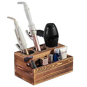 PENGKE Hair Tool Organizer, Countertop Blow Dryer Holder and Styling Holder for Bathroom Hair Dryer Storage Hair Appliance Holder for Flat Iron,Curling Wand(Wooden)