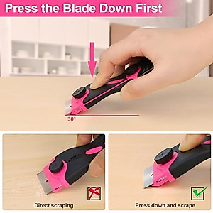 THINKWORK Razor Blade Scraper - Pink Razor Scraper Gift for Women, 2-in-1 Scraper Tool Set with 20Pcs Razor Blades for Removing Window Labels, Decals, Stickers, Glass Stove Top (2 Pack)