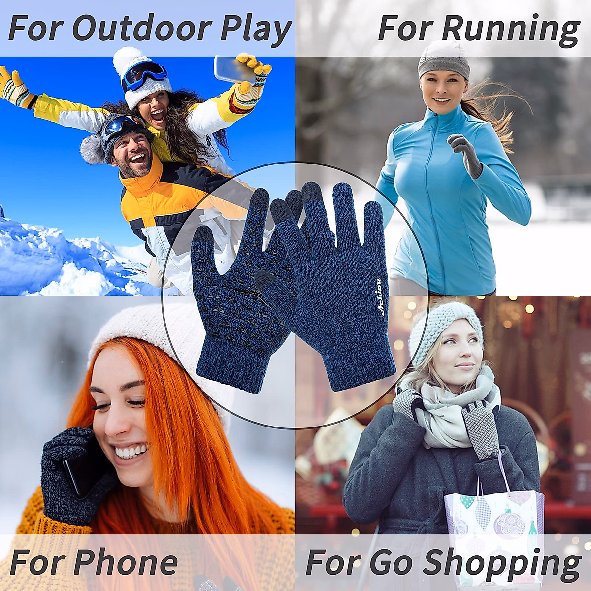 Achiou Winter Gloves for Men Women, Upgraded Thicken Touch Screen, Anti-Slip Silicone Gel, Thermal Soft Knit Lining