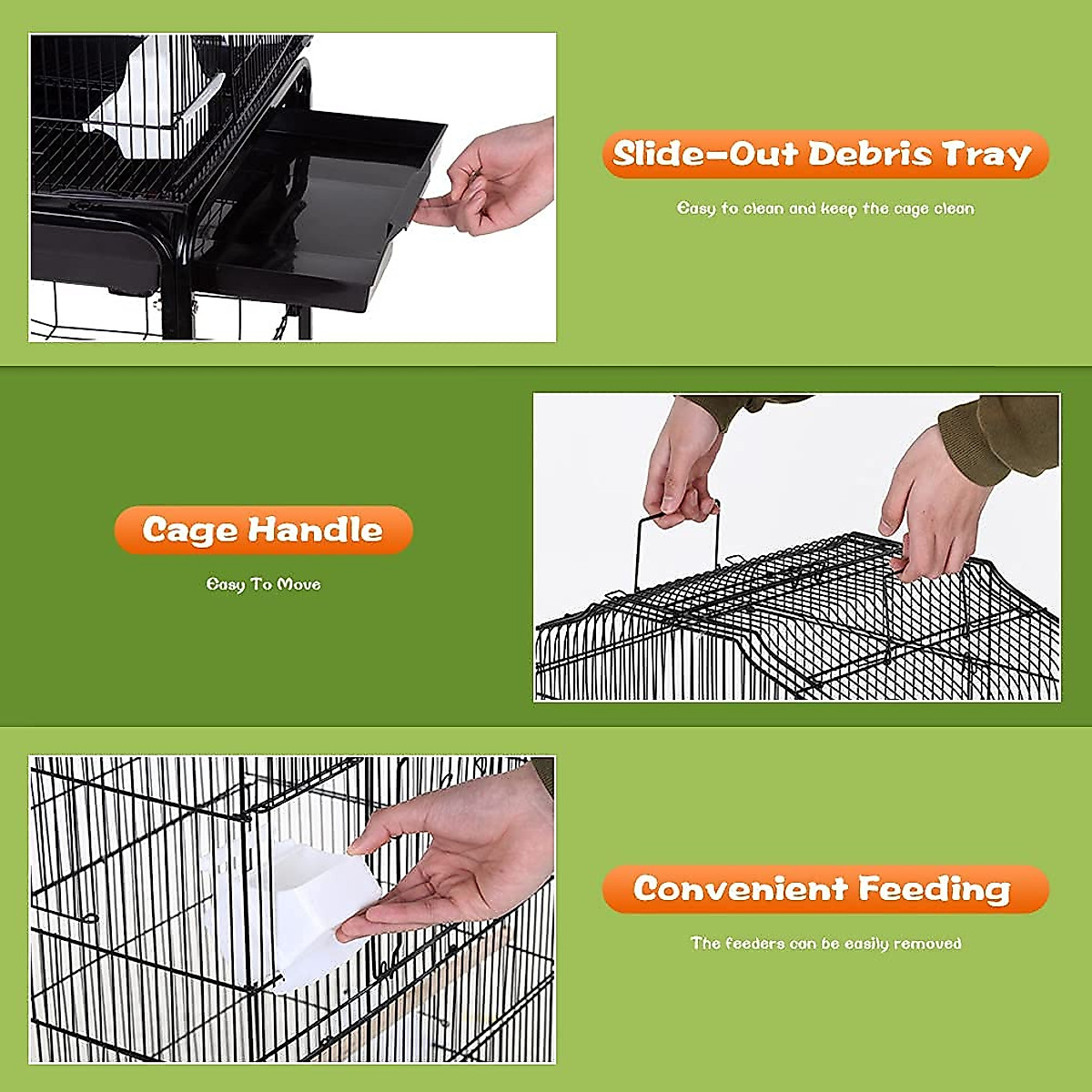 BestPet 64 inch Wrought Iron Bird Cage for Parakeets Medium Small Parrots Parakeet Cage with Detachable Rolling Stand & Play Open Top for Cockatiels Lovebird Finches Canaries (Black)