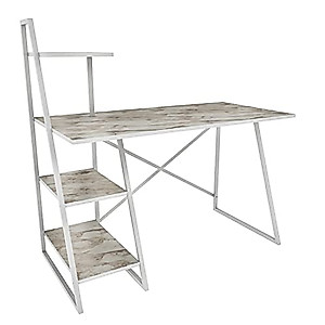 Decorotika Admira 47 inches Wide Wood Metal Industial Writing Computer Writing Desk with Shelving for Home Office - Ephesus White