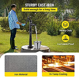 VEVOR Hand Water Pump Cast Iron, Vintage Pitcher Pump & Pump Stand 26‘’ Height, Max 20ft Pump Depth, Easy Installation, Heavy-duty Well Pump, Antique Pitcher Water Pump for Yard, Garden, Farm, Black