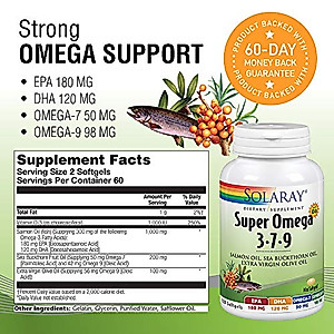 SOLARAY Super Omega 3 7 9 | Supports Healthy Skin, Cardiovascular Function, More | EPA, DHA, Essential Fatty Acids from Fish Oil | Mini Softgel, 120ct