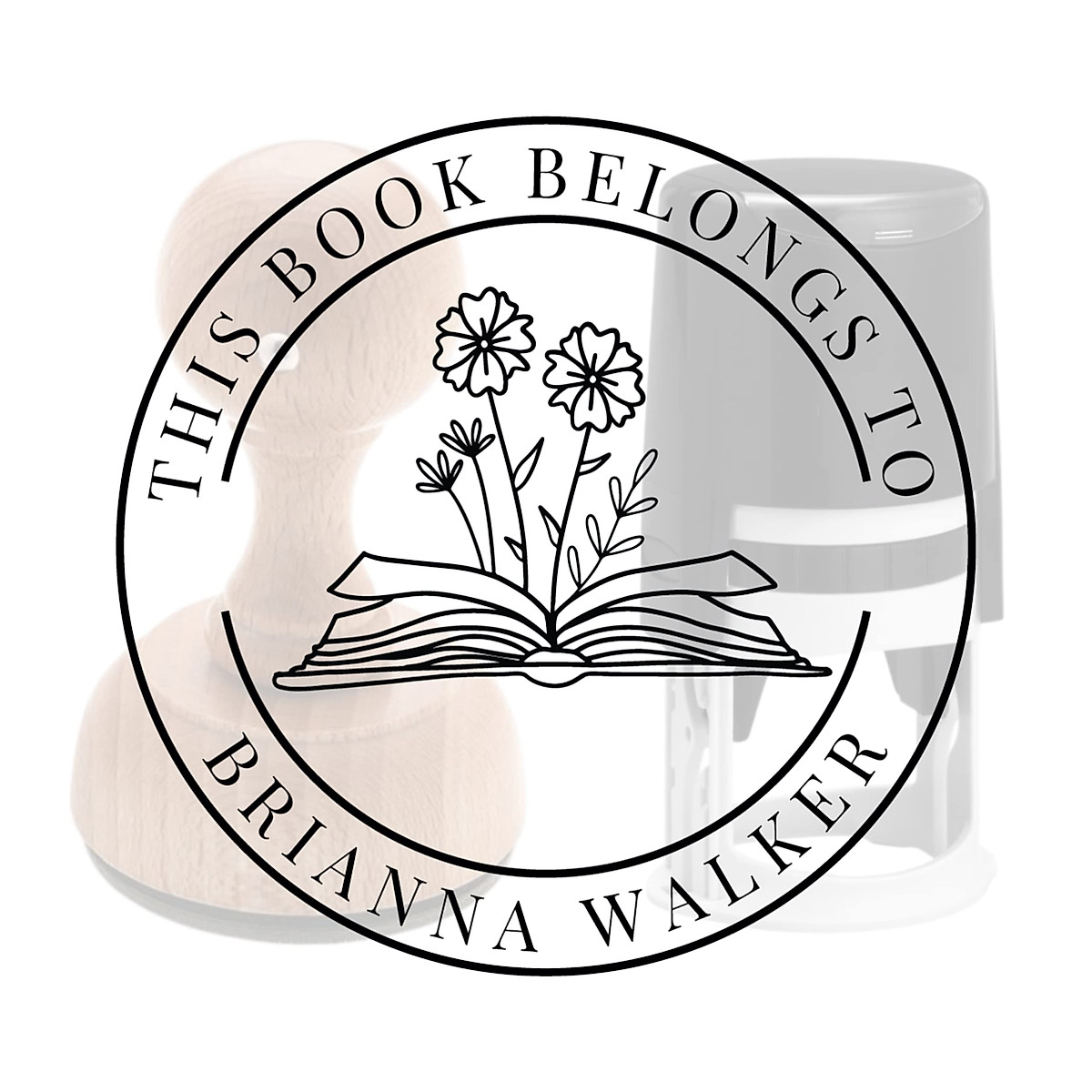 from The Library of, Ex Libris Book Stamp, Custom Library Stamp, Personalized Teacher Gift Monogram Self-Inking or Wood Handle Rubber Stamp (Black Cat)