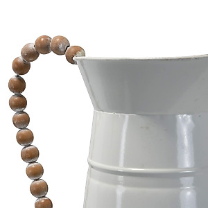 Foreside Home and Garden White Modern Decorative Pitcher Vase with Wood Bead Handle