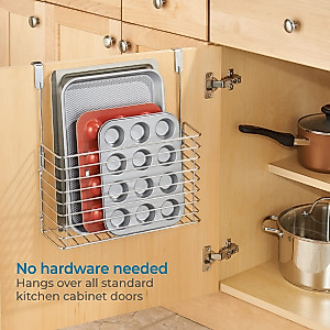 iDesign Classico Metal Over the Cabinet Kitchen Bakeware Organizer Basket for Cutting Boards, Baking Sheets, Pans, 13.73" x 5.18" x 14.2" - Chrome