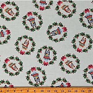Cotton Bluey Wreaths Christmas Kids Children's Mint Green Cotton Fabric Print by The Yard (81085-921078)