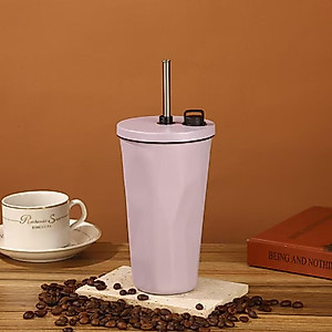 FRAGSCEN Insulated Tumbler with Lid and Straw, 20 OZ Stainless Steel Tumbler with Screw Lid, Iced Coffee Cup, Double Wall Vacuum Tumblers, Leakproof Water Bottle Travel Mug, Purple