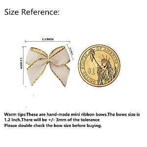 Micomon 50pcs 1.2-Inch Mini Ribbon Bows for Crafts Small Ivory Bows Christmas Decoration Embalishement Scrapbooking(Ivory)