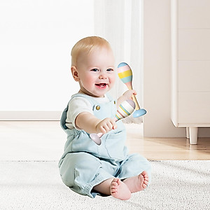 RUYU Wood Sand Hammer Hand Percussion Maracas Shakers Rattles Percussion Instrument Educational Toy Mexican Fiesta Decoration for Kids Party Game Playing, Set of 2