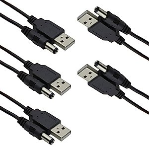 HiLetgo 5pcs USB 2.0 A Male to DC 5.5x2.1mm 5 Volt DC Connector Charge Barrel Jack Power Cable Black(Max 2.5 Ampere Power Cable, Center PIN Positive)