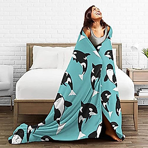Killer Whale Blanket Super Soft Warm Bedding Bed Throw Blankets Cool for Couch Bedroom Sofa Office Car Decor, All Season Cozy Flannel Plush Blanket Gifts for Girls Boys Adults, 60"X50"