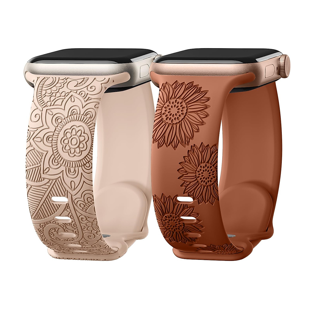 Odbeai Floral Engraved Band Compatible with Apple Watch Bands for Women 38mm 40mm 41mm 42mm 44mm 45mm 46mm 49mm,Soft Silicone Cute Pattern Sport Strap for iWatch Bands Women Series 10 9-1 SE Ultra1/2