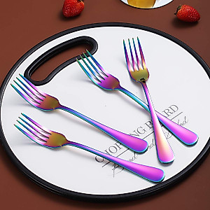 Rainbow Dinner Forks Set of 4, Berglander Stainless Steel Titanium Mutil-Color Plating Fork Set, Colorful Forks And Spoons Silverware, Table Forks Set Sturdy And Dishwasher Safe