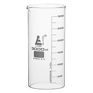 EISCO Beaker, 3000ml - Tall Form with Spout - White, 250ml Graduations - Borosilicate 3.3 Glass
