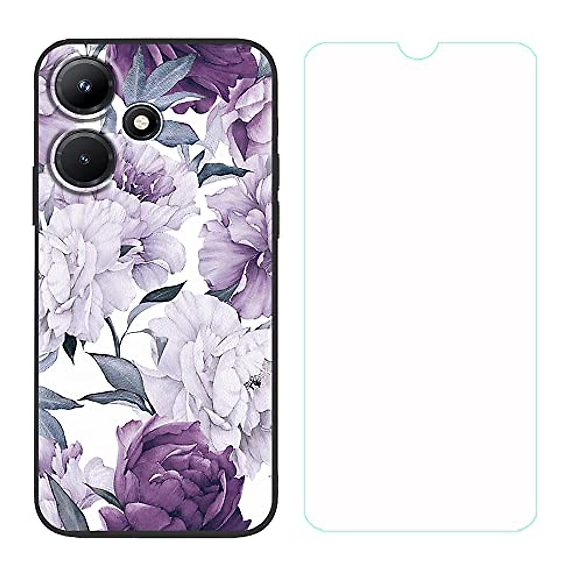 FZZSZS Case for Infinix Hot 30i + Screen Protector Tempered Glass Protective Film,Soft Silicone Black Shell Gel Flexible TPU Case Cover for Infinix Hot 30i (6.56") - LLM28