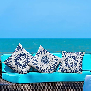 JASEN Outdoor Waterproof Pillow Covers, Blue Floral Outdoor Throw Pillow Cover Set of 4, Boho Double-Sided Decorative Outside Throw Pillows for Patio Furniture Porch Garden Couch Sunbrella