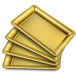 Yumchikel Plastic Serving Tray Set, Hard Plastic Serving Platters for Serving Food, Gold Serving Trays for Parties, Weddings, Food Trays for Party Buffet, Dessert Tables, 10" x 14", 4 Pack