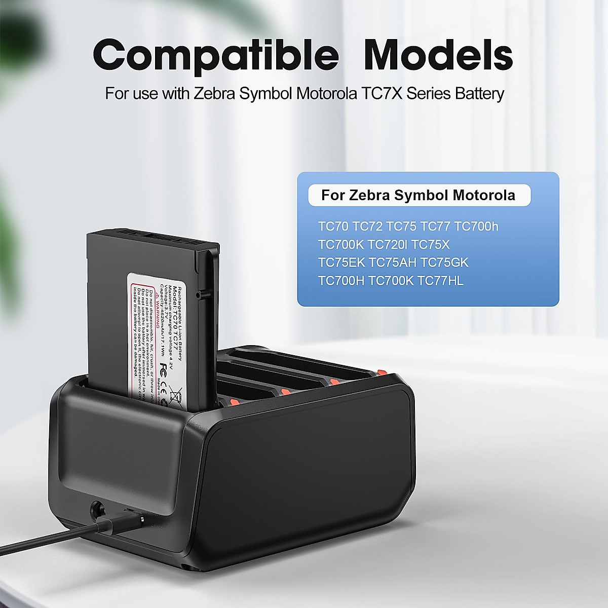 Battery Charger for Zebra Symbol TC70 TC72 TC75 TC77 TC700h TC700k TC720l TC75x TC75EK TC75AH TC75GK TC700H TC700K TC77HL, 4-Slot Charging Cradle Charging Accessories for Scanner