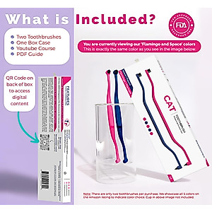 RYERCAT Set of Dual Sided Cat Toothbrushes - Kitten Toothbrush with Micro Head to fit into Kittens Mouth - Cat Dental Care Supplies Pet Toothbrush for Cats (Flamingo Pink and Space Blue)