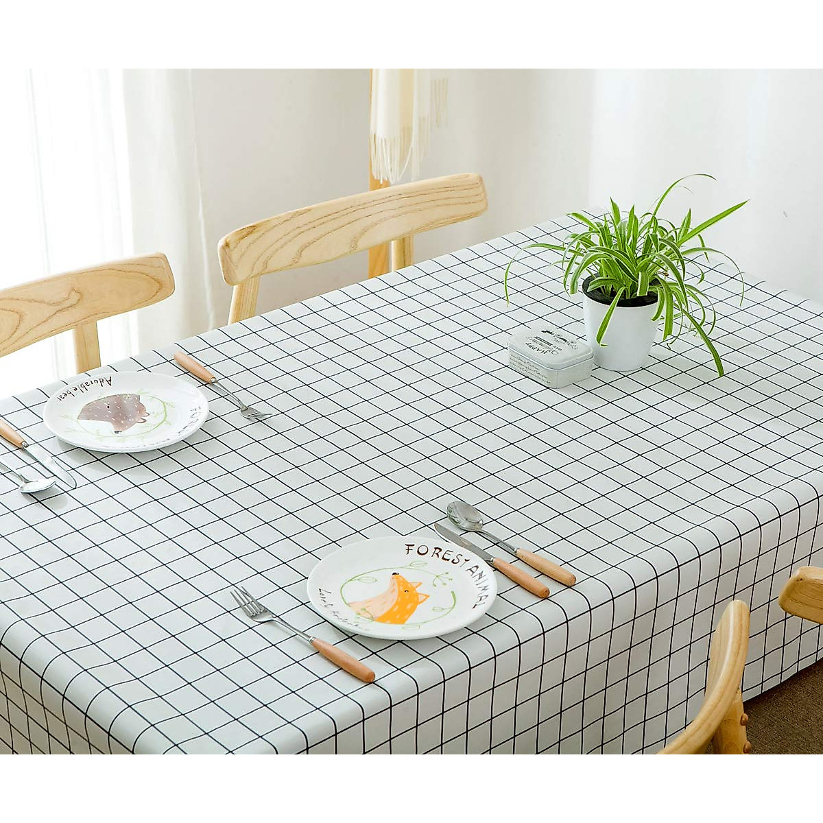 Yofori Tablecloth Wipe Clean Table Cloth Wipeable PVC Waterproof Rectangular Table Cover Plastic Table Protecter for Kitchen Outdoor (54x108 inch, Plaid)