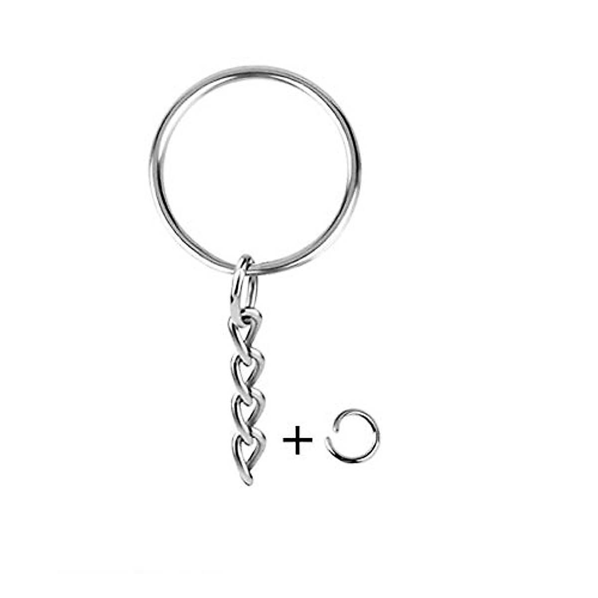 KINGFOREST 50PCS Split Key Ring with Chain 1 inch and Jump Rings,Split Key Ring with Chain Silver Color Metal Split Key Chain Ring Parts with Open Jump Ring and Connector.