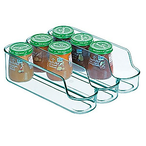 mDesign Plastic Kitchen Storage Divided Bin for Child/Kids Supplies - 3 Compartments to Organize Baby Food Jars, Pouches, Bottles, Sippy Cups, Cans, Pacifiers, Shampoo - 4 Pack - Blue Tint