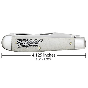 Case WR XX Pocket Knife Natural Smooth Bone Trapper W/Psalm 23 and Artwork Item #8795 - (6254 SS) - Length Closed: 4 1/8 Inches