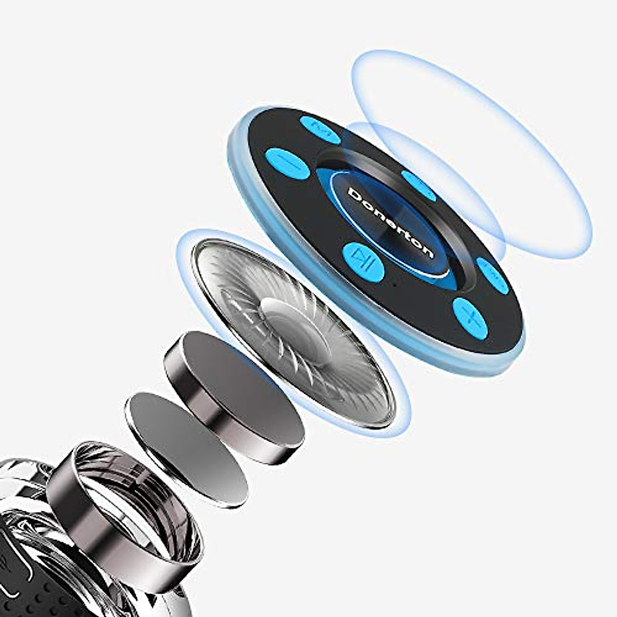 Donerton Bluetooth Shower Speaker, IPX-7 Waterproof Wireless Speakers HD Sound Stereo, Portable Speaker, LED Light Mini Speakers with Suction Cup, Radio, Pairing Mode, Built-in Mic, Handsfree, Blue