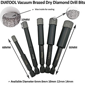 SHDIATOOL Dry Diamond Drill Bits 1/4" for Porcelain Tiles Ceramic Porcelain Marble Granite Dia 6mm 2pcs