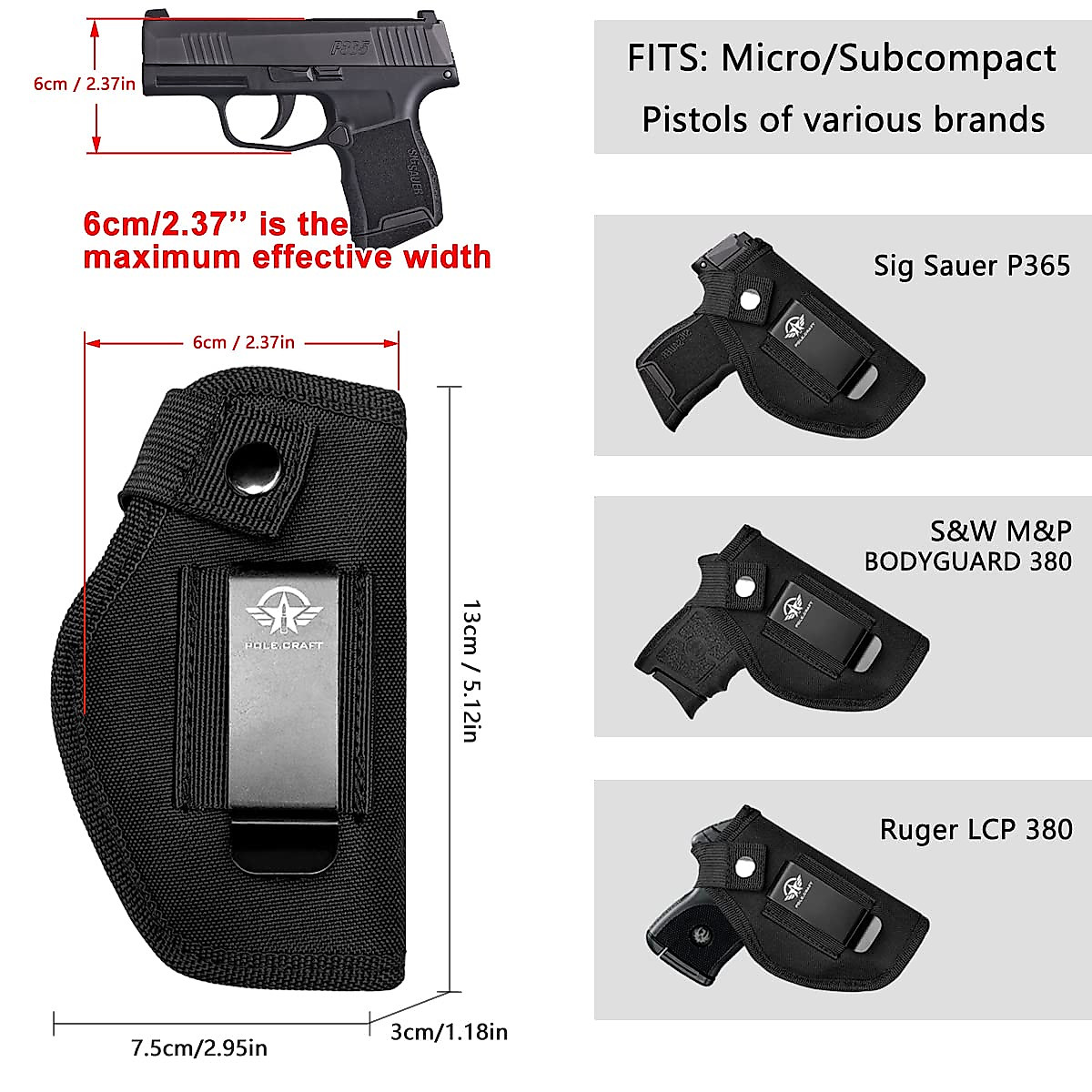 IWB/OWB Gun Holsters for Small Pistols : Ruger LCP380 LCP II - Sig Sauer P365 P238 P938 - Walther PPK 380 CCP - S&W Bodyguard 380 - Beretta Pico - Kahr P380 - Micro-Compact Sub-Compact Right/Left