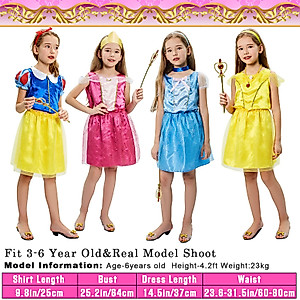 Latocos 17 Pcs Girls Princess Dress Up Trunk Role Play Cosplay Set with Princess Shoes Crown Accessories Princess Costume for Kids Age 3-6 Years