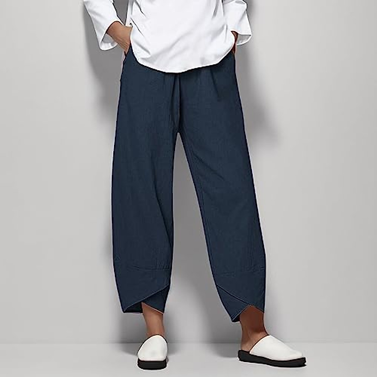 for Women Knee Length Plus Size high Waisted Pants fold Over Yoga Pant Pant Suit Casual Women's Clothing Summer Black Baggy Pants Capri Lounge Pant