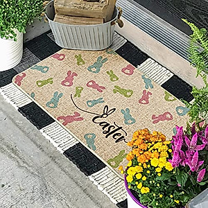 Artoid Mode Bunny Rabbit Easter Welcome Decoration Doormat, Seasonal Spring Low-Profile Rug Switch Mat for Indoor Outdoor 17x29 Inch