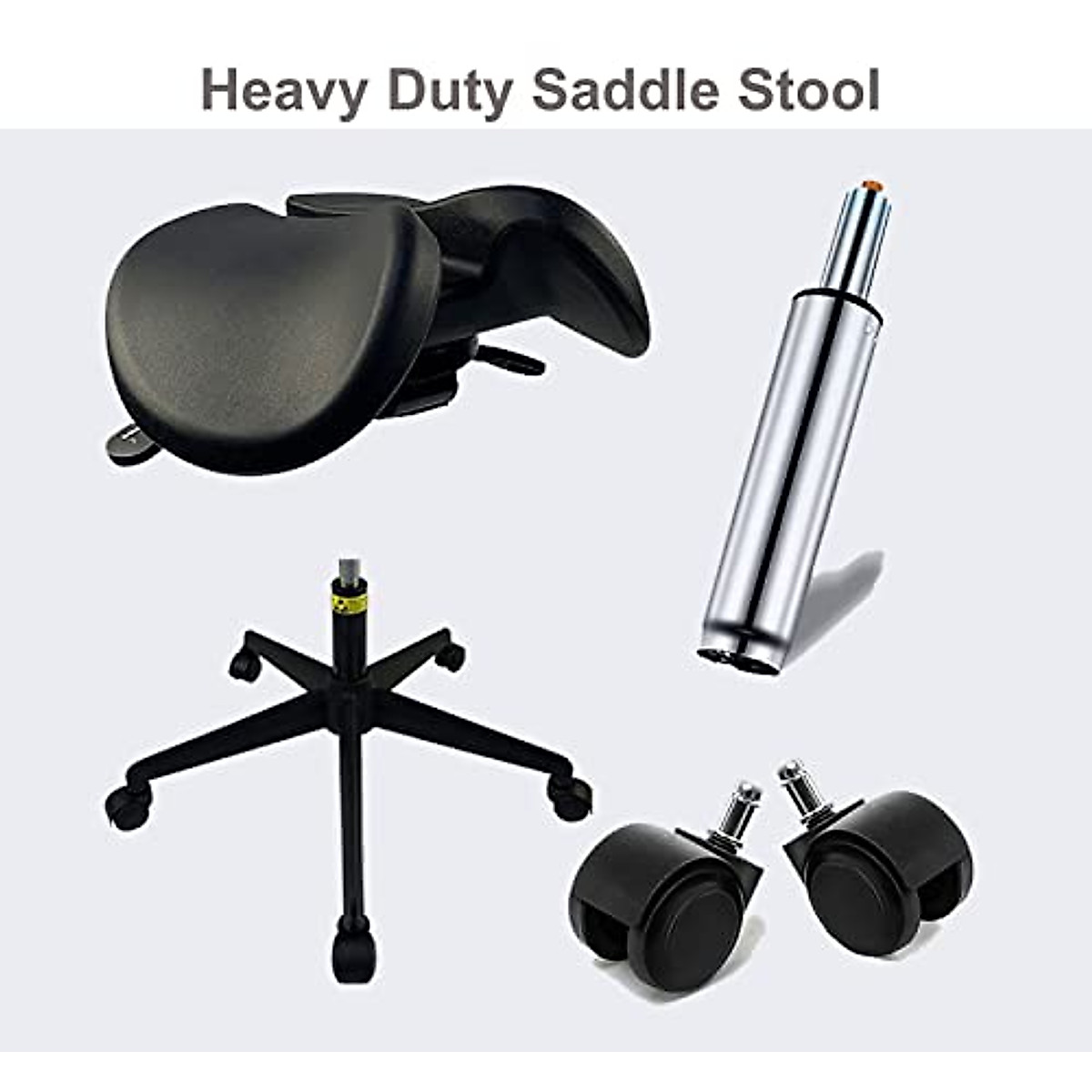 MIWOOYY Saddle Stool Salon Massage Saddle Chair with Backrest, Black Swivel Height Adjustable Ergonomic Rolling Saddle Stool with Wheel, for Spa Drafting, Studio