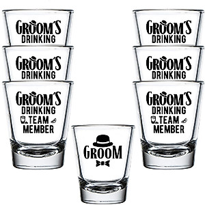 shop4ever Groom Fedora and Groom's Drinking Team Member Shot Glasses ~ Bachelor Party Favors ~ (7 Pack) (7)