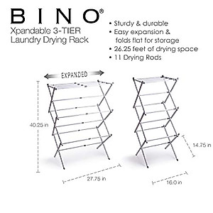 BINO 3-Tier Collapsible Drying Racks | White | Laundry Foldable Rack | Air Drying & Hanging | Foldable Portable Indoor & Outdoor | Space Saving Clothes Dryer Stand
