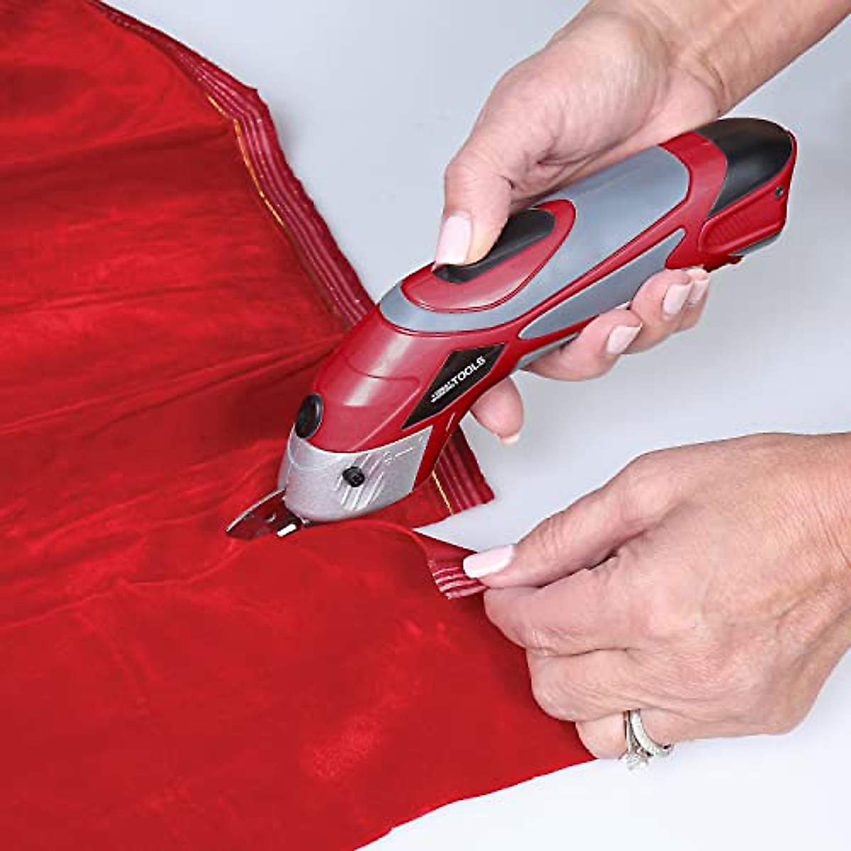Great Working Tools Cordless Scissors - Electric Power with Blades for Sewing Crafting Fabric Paper Cardboard, 3.6v Li-Ion Battery - Red - 2 Blades