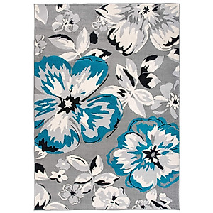 Rugshop Modern Floral Design Area Rug for Living Room,Bedroom,Home Office,Kitchen Non Shedding Area Rug 3'1" x 5' Blue