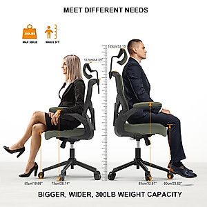 𝑯𝑶𝑴𝑬 𝑶𝑭𝑭𝑰𝑪𝑬 𝑪𝑯𝑨𝑰𝑹, Ergonomic Mesh Desk Chair, High Back Computer Chair- Adjustable Headrest with Flip-Up Arms, Lumbar Support, Swivel Executive Task Chair (Hunter Green, Modern)