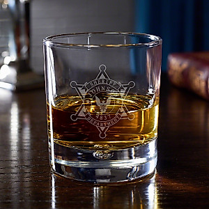 HomeWetBar Sheriff Badge Personalized Rocks Glass for Law Enforcement