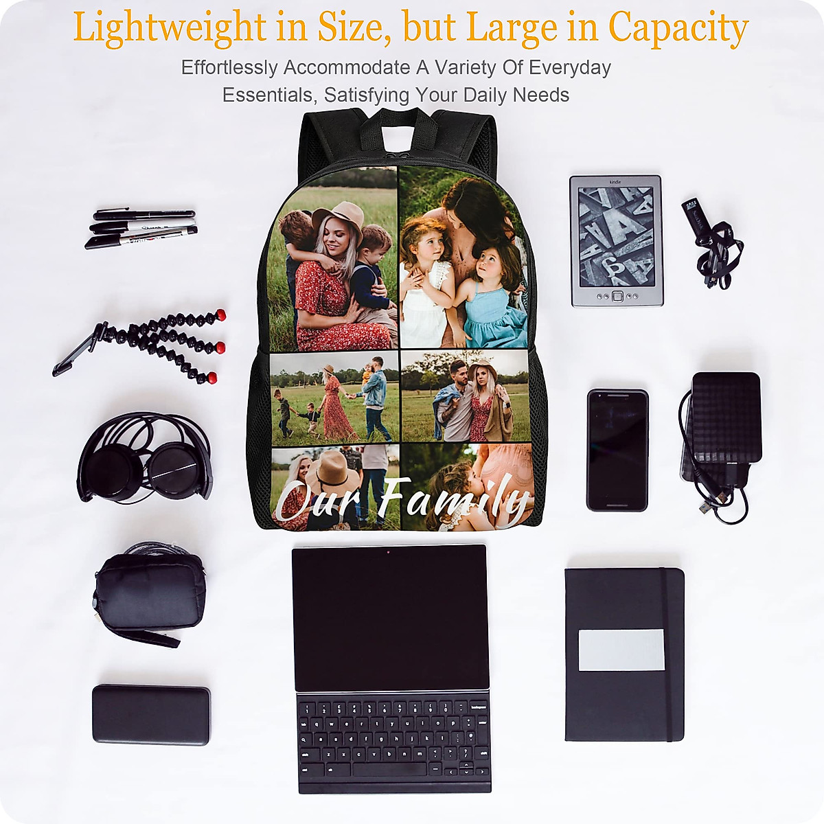 Boneker Custom Backpack Personalized Backpack with 1-9 Photo Customize Your Image Text Name Logo Waterproof Laptop Bag (6 Photos)