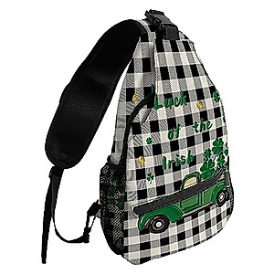 Gsypo Sling Backpack, St. Patrick's Day Lucky Of The Irish Black Buffalo Plaid Waterproof Lightweight Small Sling Bag, Travel Chest Bag Crossbody Shoulder Bag Hiking Daypack for Women Men