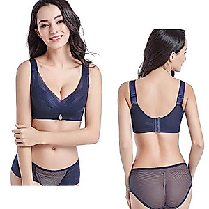 Women Bra,JFLYOU New Ladies Large Underwear Bra Ultra-Thin Spongeless Ring-Free Gather Bra(Blue,85D)