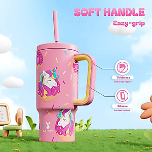 Meoky 24 oz Tumbler with Handle and Straw, 100% Leak-proof Tumbler with Lid and Straw, Insulated Stainless Steel Travel Coffee Mug, Keeps Cold for 24 Hours (Unicorn & Celebration)
