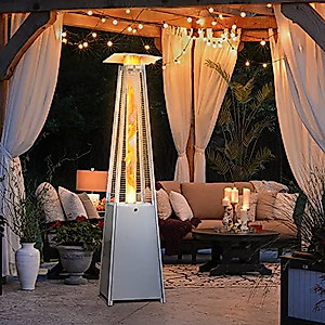 LAUSAINT HOME Outdoor Patio Heater with Cover & Wheels, 48000 BTU Pyramid Propane Heater, 87" Tall Quartz Glass Tube Flame Heater for Party, Backyard, Garden, Decoration