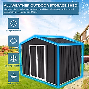 Zevemomo 8 x 6 ft Outdoor Storage Shed, All Weather Metal Shed with Metal Foundation & 2 Lockable Doors, Tool Shed Outdoor Storage for Garden, Patio, Backyard, Lawn, Black
