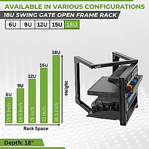 NavePoint 18U Server Rack with Swing Gate - 18U Wall Mount Rack for 19 Inch IT Equipment Open Frame Rack – Network Rack Wall Mount for AV & Server Equipment 18” Deep 18U Rack, Black