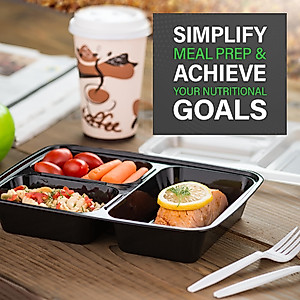 Ez Prepa 15 Pack 32oz 3 Compartment Meal Prep Containers with Lids -Food Storage Containers Plastic, Bento Box, Lunch Containers, Microwavable, Freezer and Dishwasher Safe, Food Containers